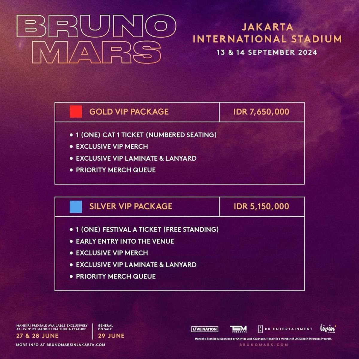 Harga Tiket dan Seating Plan Konser Bruno Mars Jakarta Harga Tiket dan Seating Plan Konser Bruno Mars Jakarta