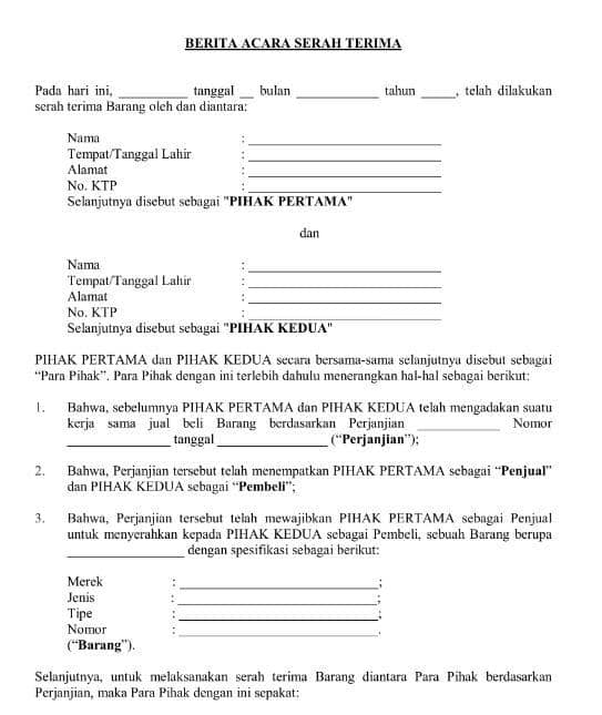 6 Contoh Surat Berita Acara Serah Terima dan Cara Membuatnya | POPBELA.com