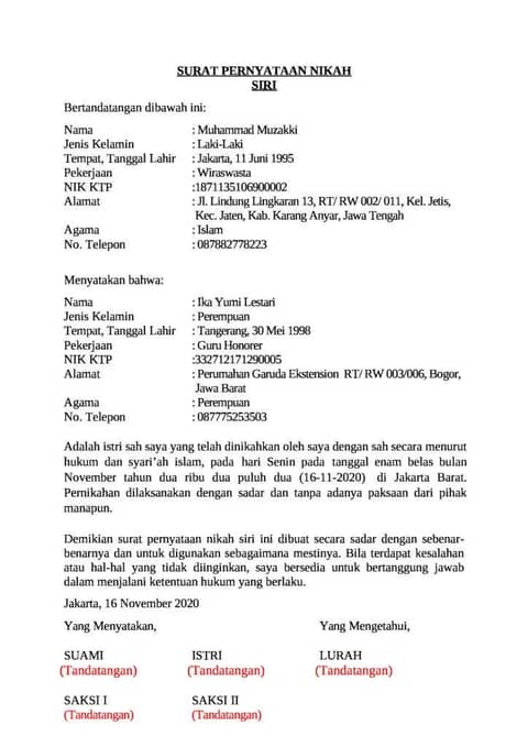 Contoh Surat Nikah Siri Asli agar Sah di Mata Negara | Popbela.com