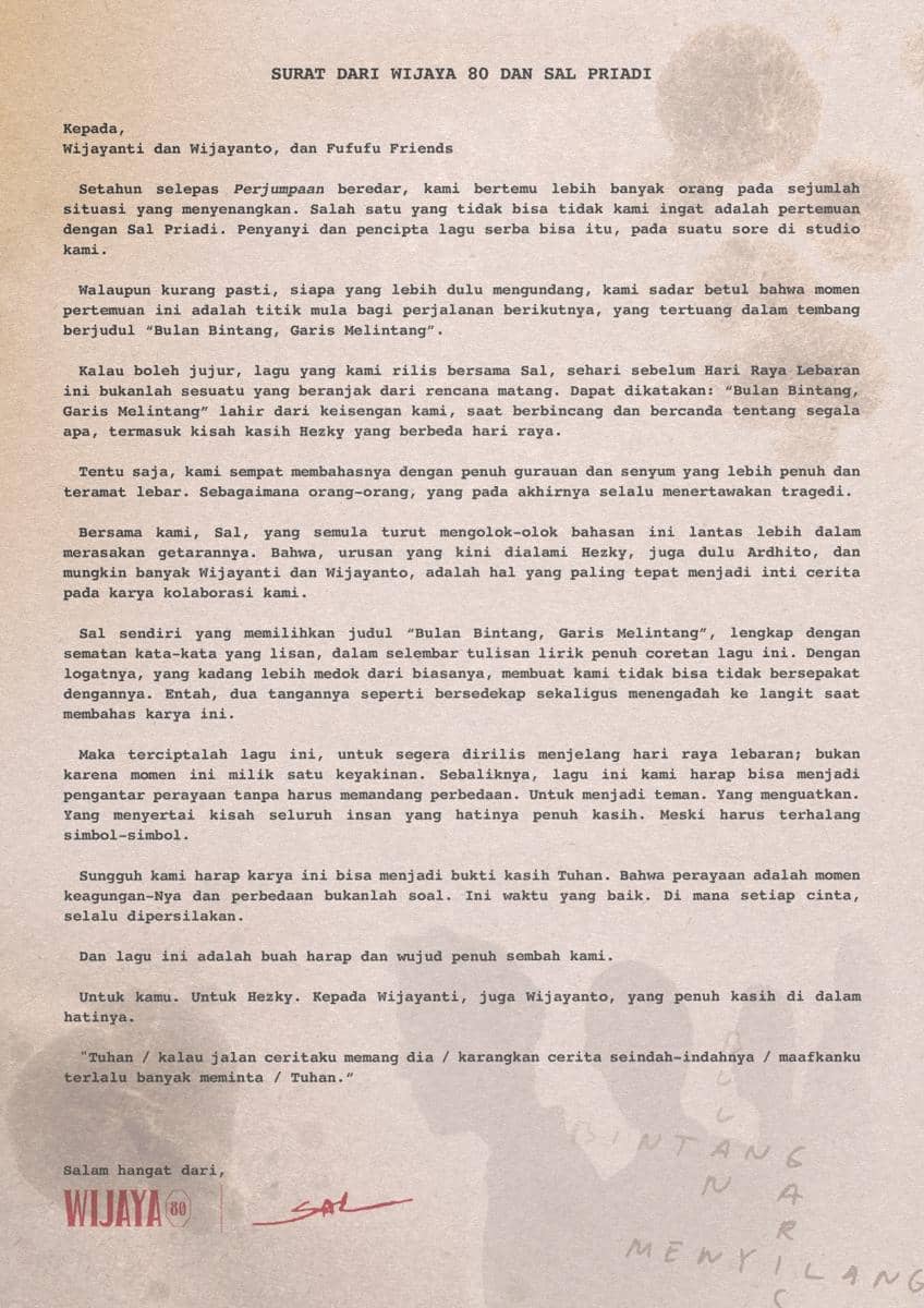 Wijaya 80 dan Sal Priadi Rilis Bulan Bintang, Garis Menyilang | Popbela.com